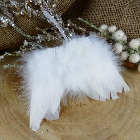 Dekorační andělská křídla z peříček na zavěšení- bílá, 13 cm, sada 5 ks