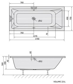 POLYSAN MIMOA obdélníková vana 170x75x39 cm, bílá, 71709