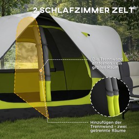 Campingzelt, 2 Räume, Trennwand, für 6-8 Personen, Regenschutz, Dunkelgrün