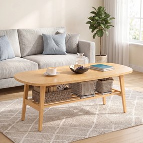 HOMCOM Konferenční stolek do obývacího pokoje s úložným prostorem, stolík do obývacího pokoje, ložnice, 120 x 60 x 42 cm, přírodní dřevo