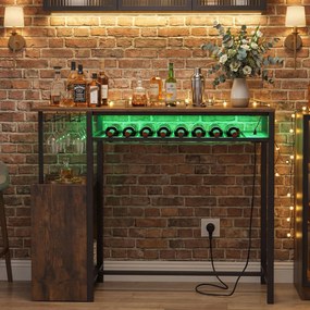 Costway Barový stůl s RGB osvětlením stojan na láhve držák na sklenice zásuvky