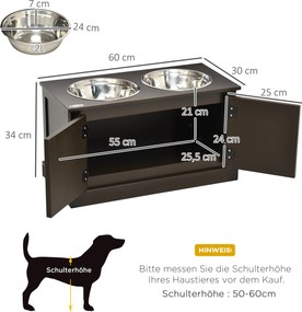 PawHut vyvýšené misky pro psy, s úložným prostorem, 2 misky, pro velké psy, miska na vodu, miska na krmivo, stojan na misky pro psy, 60 cm x 30 cm x …