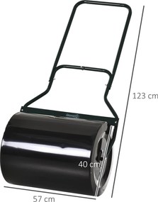 Zahradní válec Outsunny s U-rukojetí průměr 40 cm 60 l náplň z vodního písku kovový černý 57 x 40 x 123 cm pro dokonalé trávníky