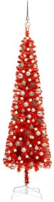 Úzký vánoční stromek s LED a sadou koulí červený 150 cm,  3078081 HangarStore.cz
