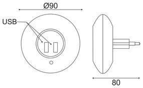 ACA Lighting Noční světlo do zásuvky 1W/4000K/IP20/2xUSB