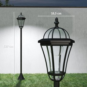 Outsunny 2-st solární pouliční světlo LED, IP44, ABS, Ø18,5 x H129 cm, úsporný režim, vodotěsné, zahradní světlo s nerezovou ocelí, černé | Aosom