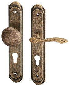 AC-T SERVIS Dveřní klika RUSTIK patina bronz - oválné štítové kování 72 mm Provedení štítu: Koule/klika - levá
