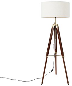 Stojací lampa mosazná se stínidlem bílý 50 cm stativ - Cortin