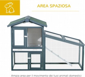 PawHut Králičí a malá zvířecí klec ze dřeva, 2 patra z jedlového dřeva, dvojité dveře, 140x65x100cm, zelená a bílá
