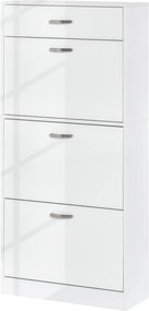 HOMCOM Skříň na boty - 3 skládací dveře a posuvná zásuvka - rozměry 62Š x 24H x 135V cm - hliníkové úchyty. Dřevotříska Bílá