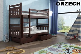 Dětská patrová postel Adam 190x90 cm s úložným prostorem borovice masiv OŘECH