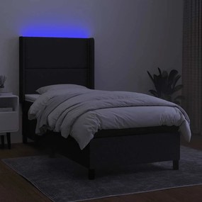 Box spring postel s matrací a LED černá 90x200 cm textil 3138207