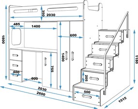 SMB Dětská patrová postel se skříní a stolem MAXI 4, 80x200 cm Barva šuplíku: Modrá