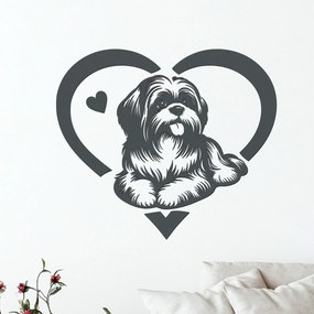 dřevo života Dřevěný obraz ležícího SHIH TZU v srdci Zvolte rozměr (cm): 40x35, Zvolte barvu dekoru: Antracitová