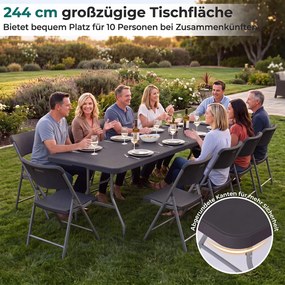 Costway Zahradní stůl skládací s rukojetí XXL pro 10 osob – 244 × 75 cm
