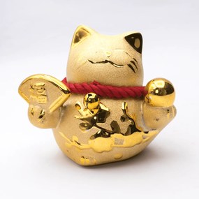 Milujeme Kameny Maneki neko - mávající kočička - soška Feng shui - zlatá barva