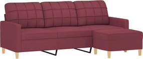 3místná pohovka s podnožkou vínová 180 cm textil 3201007