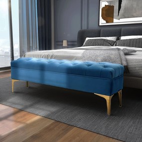 HOMCOM Lavice k posteli lavice na boty sametová modrá 118 x 45 x 42 cm se zvýšenými nohami do ložnice a předsíně | Aosom.de