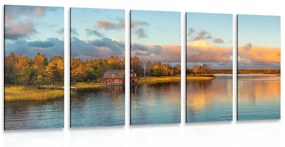 5-dílný obraz západ slunce nad jezerem - 200x100 cm