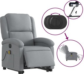Elektrické zvedací masážní polohovací křeslo světle šedé textil 3204200