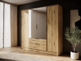 Šatní skříň Kelly 4D 206 cm se zrcadlem dub artisan