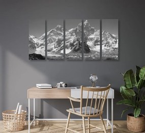 5-dílný obraz nádherný vrchol hory v černobílém provedení - 200x100 cm
