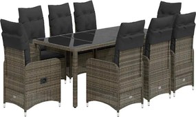 9dílný zahradní bistro set s poduškami šedý polyratan 3277038