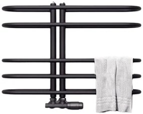 Regnis LEVEL, topné těleso 600x530mm se středovým připojením 50mm, 215W, černá matná, LEVEL530/600/D50/BLACK