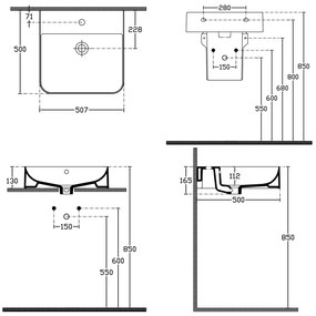 Isvea, SOTT AQUA umyvadlo 51x50 cm, závěsné/na desku, 10SQ51051