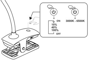 Top Light-LED Stm. doty. stolní lampa s klipem BELLA LED/4,8W/5V 3000-6500K bílá