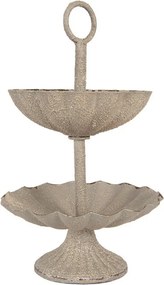Šedý antik kovový dvoupatrový etažér - Ø 15*24 cm