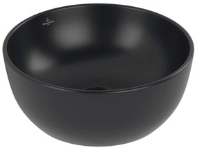 Villeroy & Boch Artis - Umývátko na desku, průměr 33 cm, bez přepadu, bez otvoru pro baterii, CeramicPlus, Pure Black 438932R7