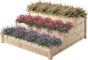 Outsunny Vyvýšený záhon 3-vrstvý zahradní květináč na bylinky a květiny pro balkon z přírodního borového dřeva 120 x 120 x 56 cm | Aosom