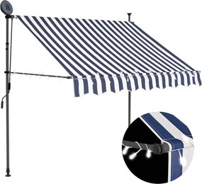 Ručně zatahovací markýza s LED světlem 150 cm modrobílá 145842