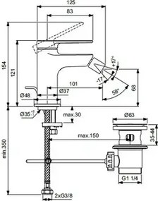 Ideal Standard Cerafine Nuovo - Bidetová baterie s výpustí | chrom