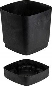 Plastový květináč s podmiskou Cubi 30x30 cm černý beton
