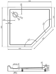 Mexen Flow+, pětiúhelníková sprchová vanička, levá, 90 x 80 cm, bílá lesklá, 46P108090LH
