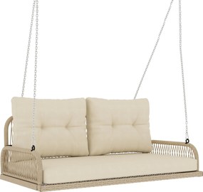 Outsunny Hollywood houpačka pro 2 osoby z rákosu se polštáři a řetězovým zavěšením, nosnost až 240 kg, houpačka do zahrady nebo na balkon 115 x 66 x 4
