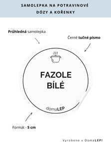FAZOLE BÍLÉ – průhledná samolepka na dózu, tučné písmo, 5 cm | DomaLEP