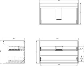 Mexen Rivel koupelnová skříňka pod umyvadlo 80 cm s deskou, 2 zásuvky, drážkovaná, ořech - 91A20-08047-2-BFFC86