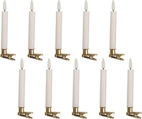 Set 10ks bílých úzkých svíček s klipem Led Candle - Ø 2*14 cm / 10*AAA
