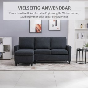 HOMCOM Rohová Sedačka se Spací Funkcí, 3místná Sedačka s Polštáři, L-Tvarovaný Gauč do Obývacího Pokoj, Ložnice 197 x 139 x 91 cm, Polyester, Tmavě š…