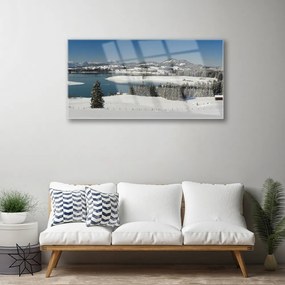 Plexisklo-obraz Jezero Sníh Krajina Hory 100x50 cm