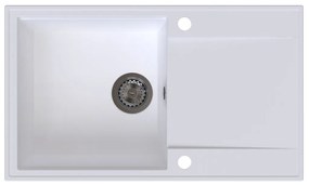 Sink Quality Sink55, kuchyňský granitový dřez 780x460x215 mm + grafitový sifon, bílá, SKQ-SINK.W.1KDOL.XB