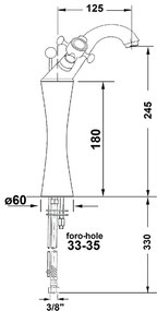 Reitano Rubinetteria ANTEA stojánková umyvadlová retro baterie vysoká s výpustí, výška 245mm, chrom/zlato 3172L