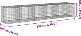 Gabionový koš s víkem 550 x 100 x 100 cm pozinkované železo 3295199