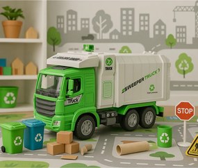 LEAN Toys Popelářské auto městské se světly a zvuky, zelené
