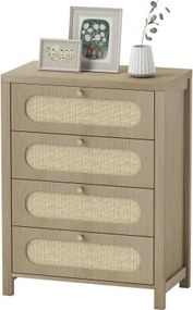 HOMCOM komoda 4 zásuvky úložný nábytek ve stylu Bohéme s dveřmi z pletené pryskyřice, 70 x 38 x 93 cm, vzhled přírodního dřeva