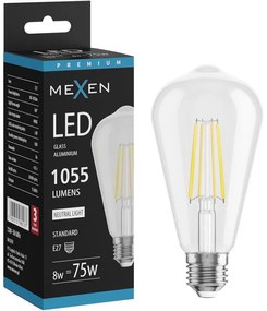 Mexen Vintis LED žárovka s vláknem E27, ST64, 8W, Neutrální - 4000K, 1055 lm, čirá - L152-E27-0840-00