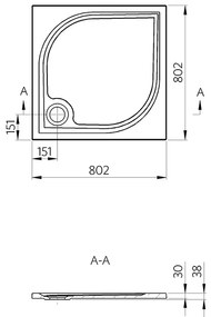 ARTTEC sprchová čtvercová vanička z litého mramoru LINEA 80 x 80 cm PAN04662